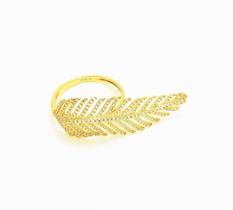 Feather Design Ring with Diamonds